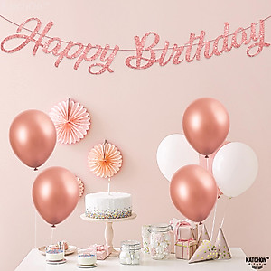 KatchOn, Glitter Rose Gold Happy Birthday Banner - Pre-Strung No DIY, 10 Feet | Happy Birthday Sign | Rose Gold Birthday Decorations | Rose Gold Birthday Banner for Women | Happy Birthday Decorations