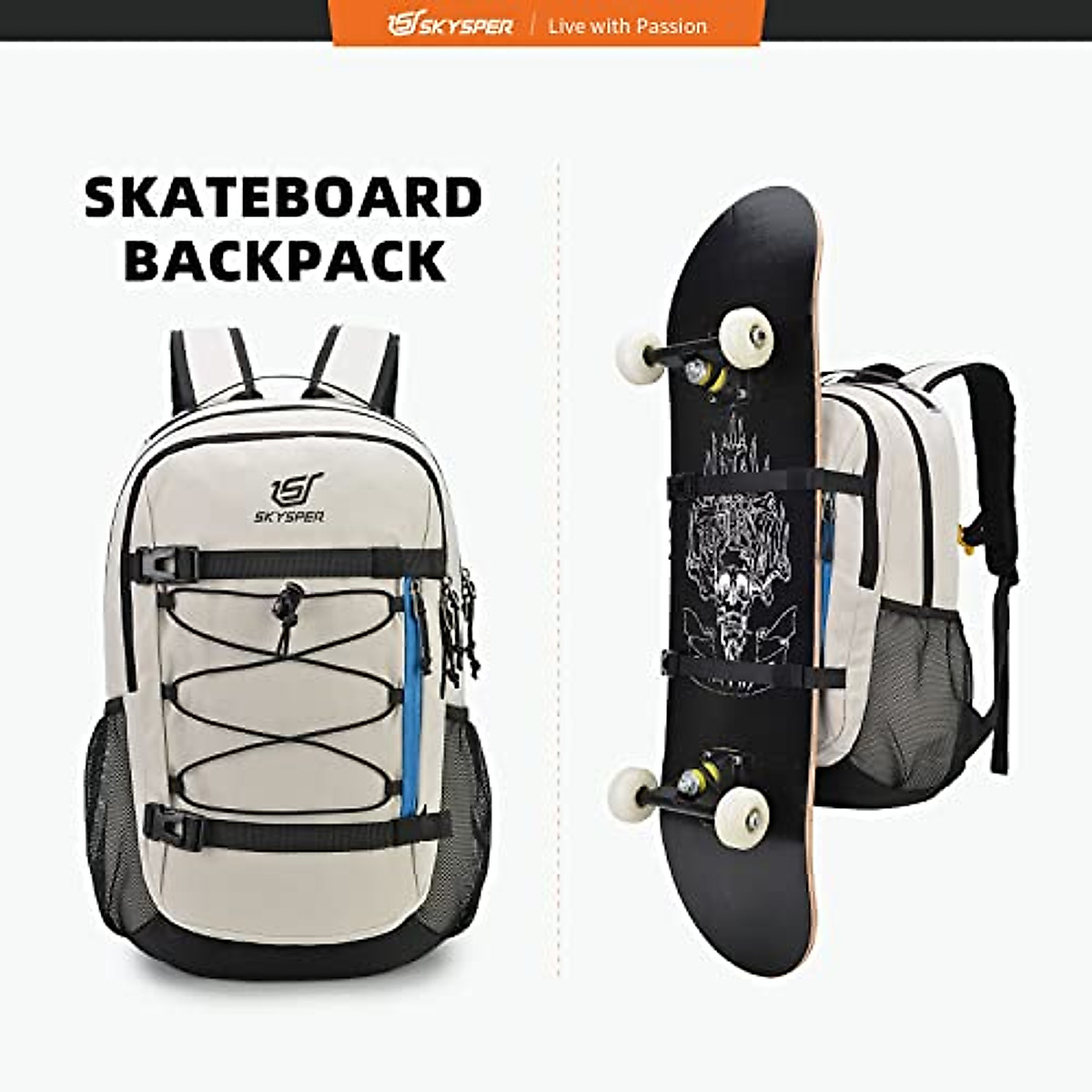 SKYSPER Laptop Backpack 25L Skateboard Travel Backpack for Men Women Business College Backpack(Off-white)