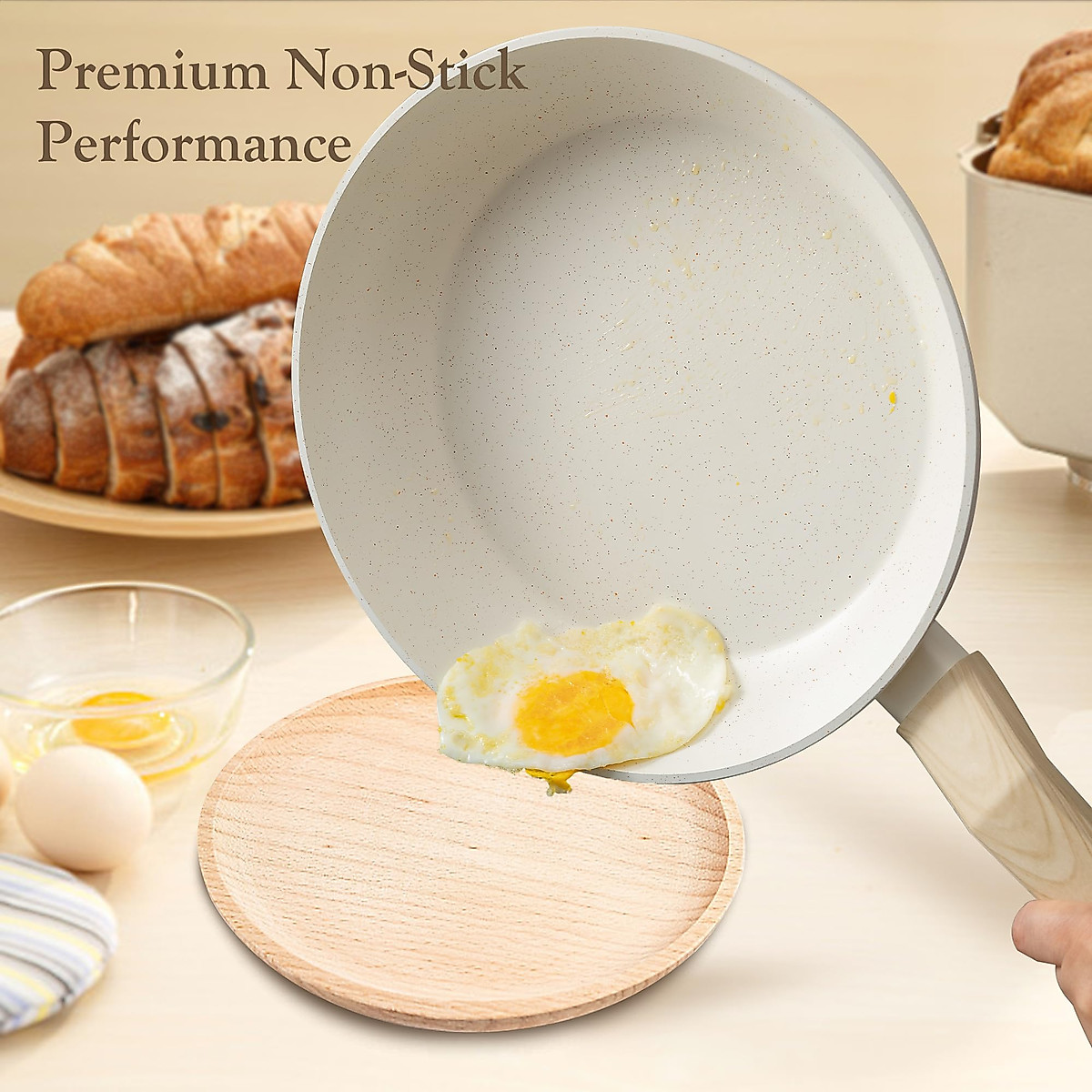 HAFMOOBEY Pots and Pans Set Nonstick, 21PCS Beige Granite Induction Cookware Sets with Frying Pans, Saucepan & Cooking Pots, Easy Clean Non Stick Pots and Pans, 100% PFOA Free