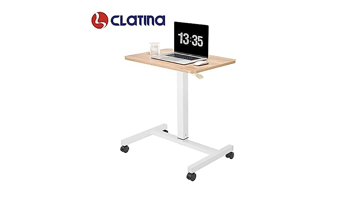 CLATINA Mobile Laptop Desk Pneumatic Sit to Stand Table Height ...