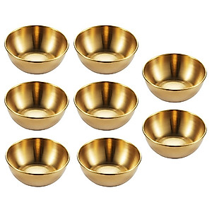 BESTonZON Sauce Dish 8pcs Golden Dipping Bowls, Stainless Steel Dip Soy Sauce Dishes & Bowl, Multipurpose Side Dish for Sauce, Condiments, Sushi, BBQ - Chip and Dip Serving Bowl Set