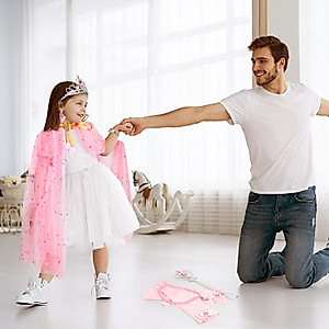 10 Pieces Princess Cape Set Dress up Clothes for Little Girls Party Cosplay Cloak with Jewelry Tiara Crown Wand Gloves