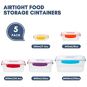 Moretoes 10pcs Food Storage Containers with Lids (5 Snap Lids & 5 Nestable Containers), Plastic Airtight Stackable Leakproof Freezer Storage Containers for Kitchen, Refrigerator Organization