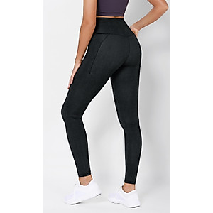 ODODOS Women's Cross Waist 7/8 Yoga Leggings with Pockets, Inseam 25" Gathered Crossover Workout Yoga Pants, Night Rain, Small