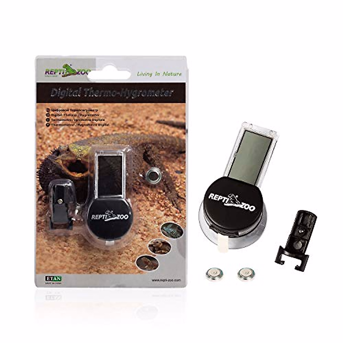 REPTI ZOO 2 Pack Reptile Terrarium Thermometer Hygrometer Digital Display Pet Rearing Box Reptiles Tank Thermometer Hygrometer with Suction Cup