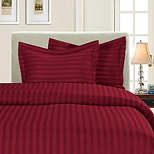 Elegant Comfort Best, Softest, Coziest 3-Piece Duvet Cover Sets! - 1500 Thread Count Egyptian Quality Luxurious Wrinkle Resistant 3-Piece Damask Stripe Duvet Cover Set, Full/Queen, Burgundy