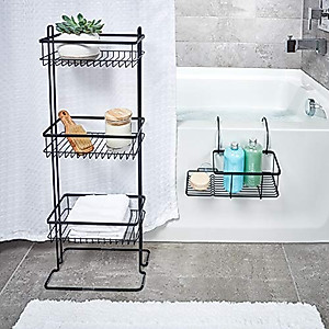 iDesign Everett Metal Standing Shower Caddy, 3-Tier Bath Shelf Baskets for Towels, Soap, Shampoo, Lotion, Accessories, 12.36" x 6.88" x 32.11", Matte Black