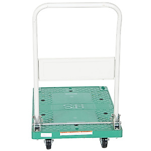 Vestil FPT-2133 Plastic Platform Truck with Fold Down Handle, 500 lbs Capacity, 33" Length x 21" Width x 6-1/2" Height Deck