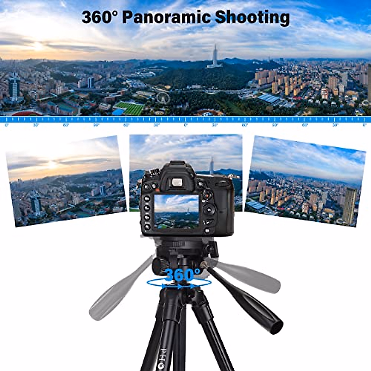 PHOPIK Camera Tripod, 56” Cell Phone Tripod with Phone Holder, Extendable Video Tripod with Quick Release Plate,Compatible with All Cameras, Cell Phones, Projector, Webcam, Spotting Scopes