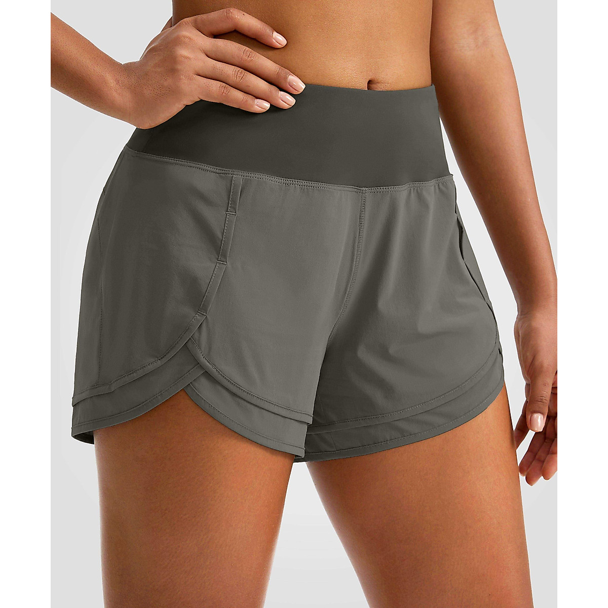 Women's Running Shorts High Waisted Quick-Dry 3 Inch Gym Workout Athletic Shorts for Women with Zipper Pocket(Army Green, M)