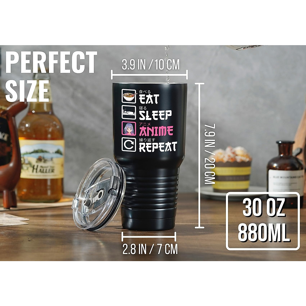 Onebttl Anime Gifts For Men, Women, Boys - 30oz Double Wall Vacuum Insulated Stainless Steel Tumblers Cups - Birthday Kawaii Gifts for Anime Lovers - Eat