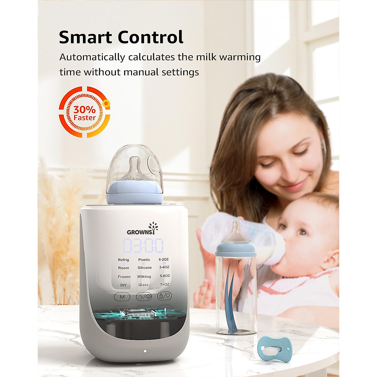 GROWNSY Bottle Warmer, 10-in-1 Fast Baby Bottle Warmer with Night Light for Breastmilk&Formula, Parent's Choice Milk Warmer with Innovative Auto-Lift Feature, Smart Accurate Control, Memory Function