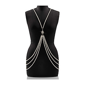 BABEYOND 1920s Pearl Body Chain for Evening Party Crystal Gatsby Imitation Pearl Body Chain for Flapper Costume