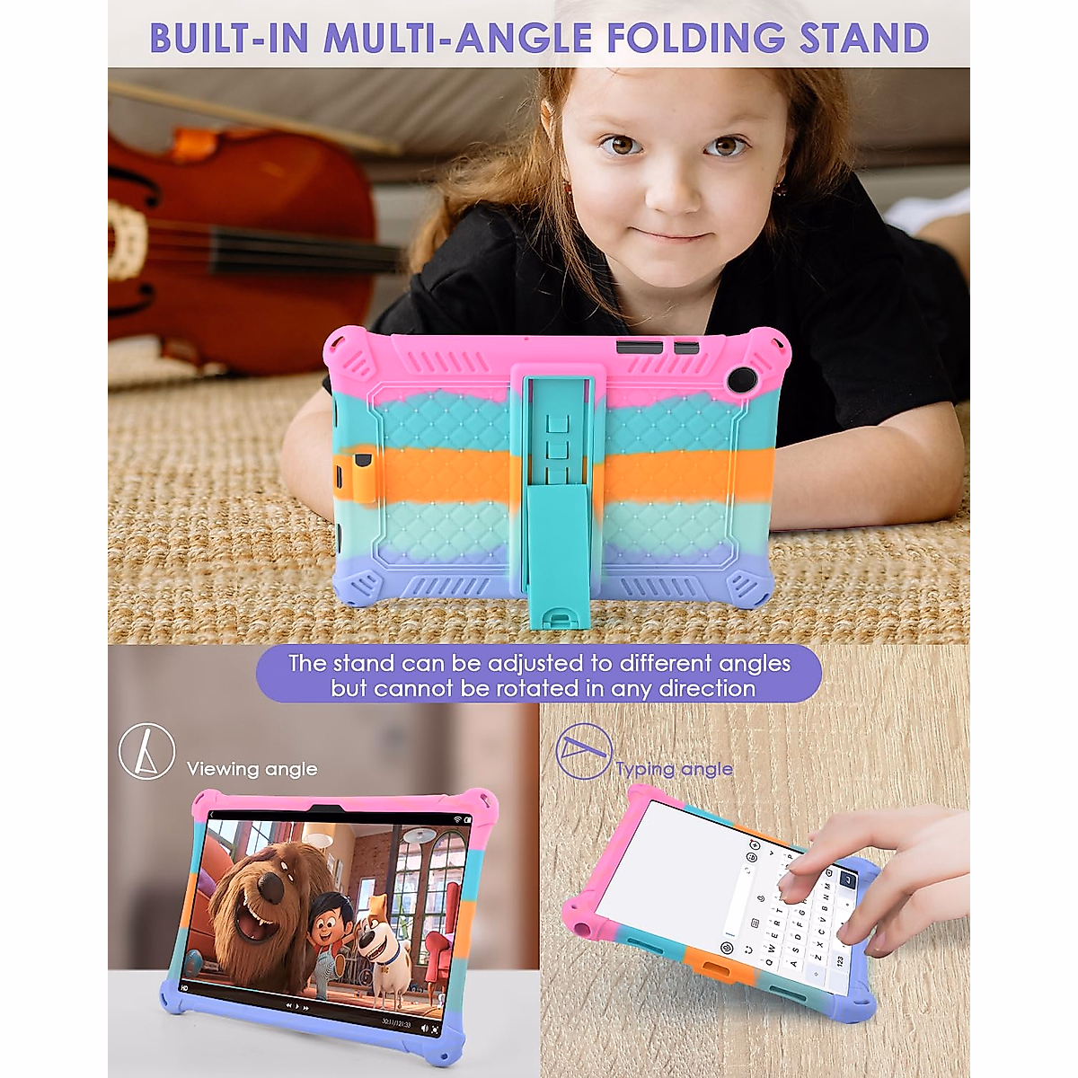 DETUOSI for Galaxy Tab A8 10.5 Case, Soft Silicone Lightweight Protective Smart Cover Case for Galaxy Tab A8 10.5 inch 2022 SM-X200/X205/X207 with Shoulder Strap & Stylus Pen, Dazzling Pink