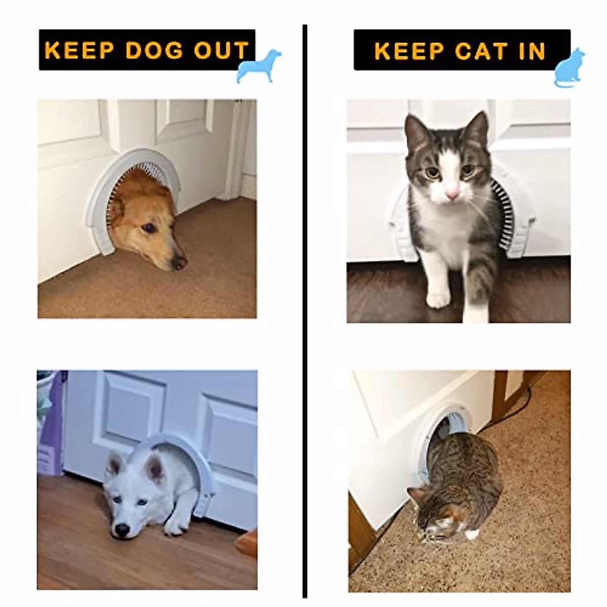 FICUSWIN Cat Door Interior Door, Pet Door with Removable Cleaning Grooming Brush, Large Pet Cat Pass for Adult Cats up to 35 Lbs,Indoor Pet Door for Wall Easy to Install, Safe Material