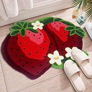 Abreeze Toilet Red Rug Strawberry Kids Rug Colorful Handmade Floor Mats Non-Slip Princess Rugs, 31"x23"