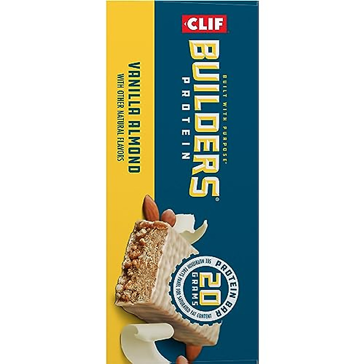 CLIF Builders - Vanilla Almond Flavor - Protein Bars - Gluten-Free - Non-GMO - Low Glycemic - 20g Protein - 2.4 oz. (6 Pack)