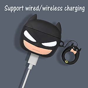 TSYue for Airpods Pro 2nd Generation/1st Generation Case with Keychain, Cartoon iPod Pro 2 Case Protective Silicone Cute Airpods Pro (2023/2022/2019) Case with Lock for Women Men, Black Batman