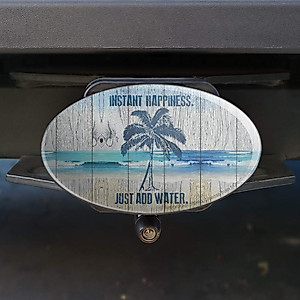 Instant Happiness Just Add Water Tropical Beach Oval Tow Trailer Hitch Cover Plug Insert