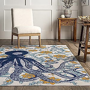 nuLOOM Patricia Machine Washable Octopus Area Rug, 4' x 6', Blue