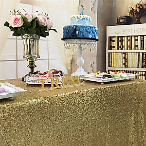 Trlyc 70x120 Rectanglular Gold Wedding Sequin Table Cloth Seamless Sequin Tablecloth for Wedding