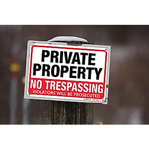 4 Pack Private Property No Trespassing Sign Metal 10"x14" Rust Free Aluminum,Indoor & Outdoor Use for Fence and Yard