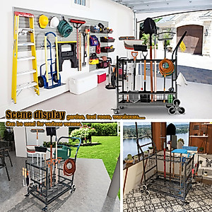 LWTURLOV Garden Yard Tool Organizer with Wheels,Garden Tool Storage,2 Stair Climbing Wheels Garden Cart Yard Tool Organizer for Garage,Yard Racks Tools, Shed, Garage Tool Organizer Rack,Black
