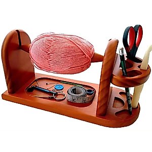 GEKUPEM Wooden Yarn Holder for Knitting Crochet, Yarn Rack Stand with Slots, Yarn Storage Organizer, Stable Yarn Ball Dispenser, Wood Yarn Spinner Holder for Crochet, Gift for Knitting Lovers