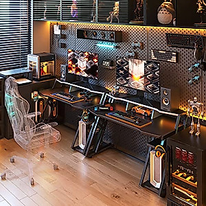 MOTPK Gaming Desk with Storage Shelf 47 inch, Computer Desk with Monitor Shelf, Gaming Table with Carbon Fiber Surface, Gamer Desk with Cup Holder & Headphone Hook, Gift for Boys Men, Black