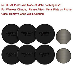 VOLPORT Mount Metal Plates Replacement 6pcs for Magnetic Phone Magnet Car Mount, Phone 3M Strong MagicPlate Metal Disc Sticker Adhesive Round for Magnet Cell Phone Holder Grip(Pops Stand Not Included)