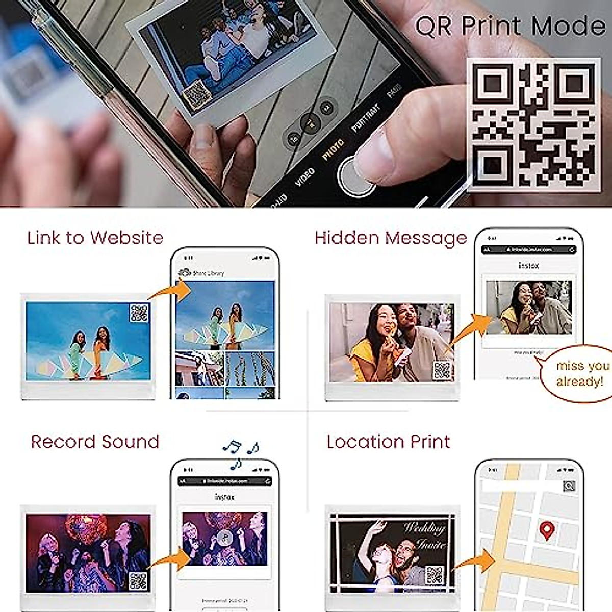 Fujifilm Instax Link Wide Smartphone Printer Mocha Grey + Fuji Instax Wide Instant Film Value Pack (20 Sheets) with Film Stickers, Frames Wireless Bluetooth Printer