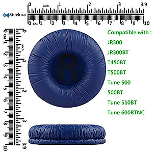 Geekria QuickFit Leatherette Replacement Ear Pads for JBL JR300, JR300BT, T450BT, T500BT, Tune 500, Tune 500BT, Tune 510BT, Tune 600BTNC Headphones Ear Cushions, Headset Earpads (Blue)