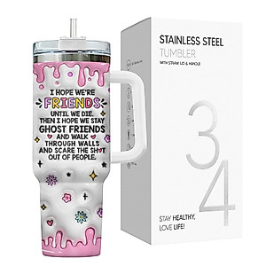 34HD Bestie Tumler with Handle & Straw, 40oz Stainless Steel Vacuum Insulated Best Friend Cup, Anniversary Christmas Birthday Gifts for Women Work Bestie Soul Sisters Best Friend