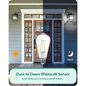 EDISHINE 6 Pack Dusk to Dawn Edison Light Bulbs Outdoor, 700LM 5000K Daylight LED Edison with 240° Beam Angle & E26 Base, 8W Equivalent 60W, Vintage Styled ST64 LED Filament Bulb, UL Listed