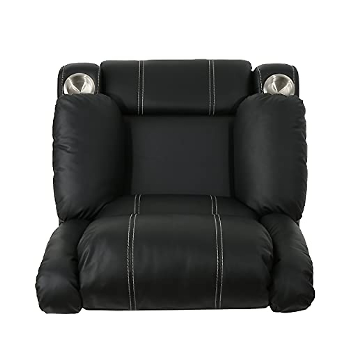 Great Deal Furniture Sophia Traditional Black Leather Recliner with Steel Cup Holders