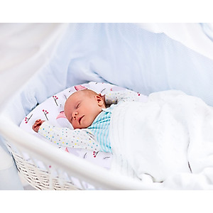 BREALIZE – Baby Bassinet Sheet, 100% Jersey Cotton – 2 Pack – 32 x 16 x 4 inches, Universal Fitted Bassinet Sheets for Baby Girls and Boys with Cloud and Bear Pattern – Color Grey and White