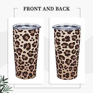 CHASOEA Leopard Tumbler 20oz Leopard Stainless Steel Insulated Tumblers with Lid and Straw Brown Travel Coffee Mug Tea Wine Cups Water Bottle Leopard Gifts for Women Leopard Lover