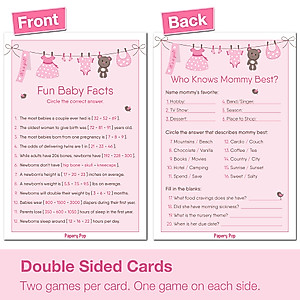 Papery Pop Baby Shower Games for Girl - Set of 4 Games for 30 Guests - Double Sided Cards - Baby Shower Supplies