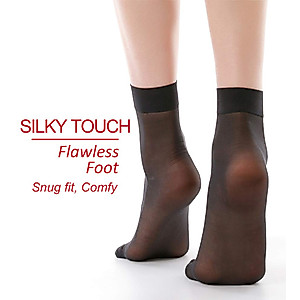 G&Y 12 Pairs Ankle Nylon Socks for Women - 20D Sheer Pantyhose Socks (6 Black & 6 Nude)