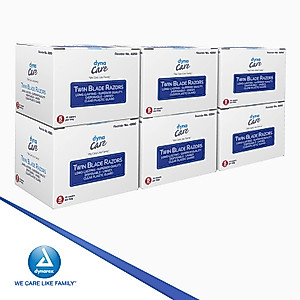 Dynarex DynaCare Twin Blade Razors, Disposable Unisex Razor with Two Blades Provides Smooth, Close Shave, for Prior to Procedures or Tattoos, Blue, 6 Boxes - 50 Razors per Box