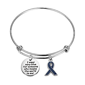 POTIY Blue Ribbon Awareness Charm Colon Cancer Fighter Bracelet Dark Blue Awareness Ribbon Gift Inspirational Bracelet for Cancer Survivor (Blue Bracelet)