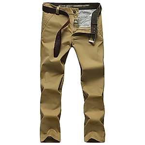 Men Relaxed Fit Casual Cotton Pant Chino Flat Front Classic Straight Pants Lightweight Business Comfort Trousers (Khaki,31)