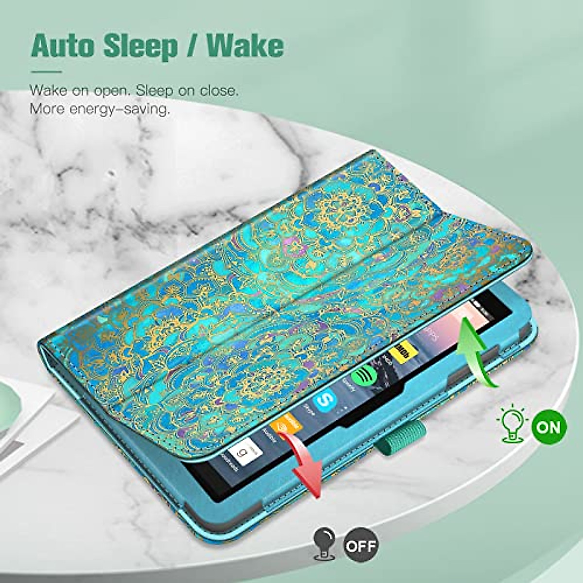 Fintie Folio Case for All-New Fire 7 Tablet (12th Generation, 2022 Release) Latest Model - Premium Vegan Leather Slim Fit Foldable Stand Cover with Auto Sleep/Wake, Shades of Blue