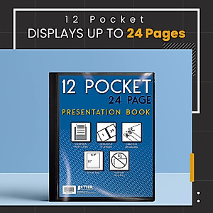 Better Office Products 12 Pocket Bound Presentation Book, Black with Clear View Front Cover, 24 Sheet Protector Pages, 8.5" x 11" Sheets, Art Portfolio, Durable Poly Covers, Letter Size, Black