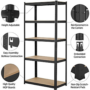 Baconfryegg 70.86" Storage Shelves Hardware & Outdoor Heavy Duty Garage Shelf Steel Metal Storage Shelving Unit, 5 Level Adjustable Shelf for Home/Office/Dormitory/Garage, 70" H x 35" W x 15" Deep