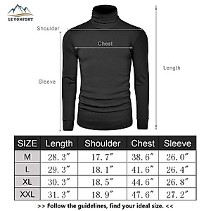 LE VONFORT Mens Turtleneck Long Sleeve T Shirts Slim Fit Thermal Undershirt Lightweight Pullover Black X-Large