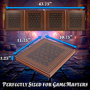 CASEMATIX DM Screen Faux Leather Embossed GM Screen - Four Panel Folding Dungeon Master Screen with Wet Erase Transparent Pockets and Compatible with Tabletop Roleplaying Games, Inserts Not Included