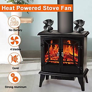 drtulz Wood Stove Fan Black Fireplace 4 Blade Heat Powered Stove Fan for Wood Log Wood Burner Fireplace Eco Friendly Fan for Home