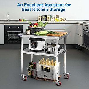 Leteuke Stainless Steel Prep Table, NSF Metal Work Table, SUS201 Commercial Heavy Duty Table with Adjustable Undershelf, Food Prep Table with Wheels for Restaurant Kitchen - 36" x 24" x 37"