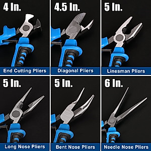 COMOWARE 6 Pcs Mini Pliers Set, Multi-function Pliers Tool Set, Mini Needle Nose Pliers, Linesman Pliers, Long Nose Pliers, Bent Nose Pliers, Diagonal Pliers, End Cutting Pliers, for Electronic Repair